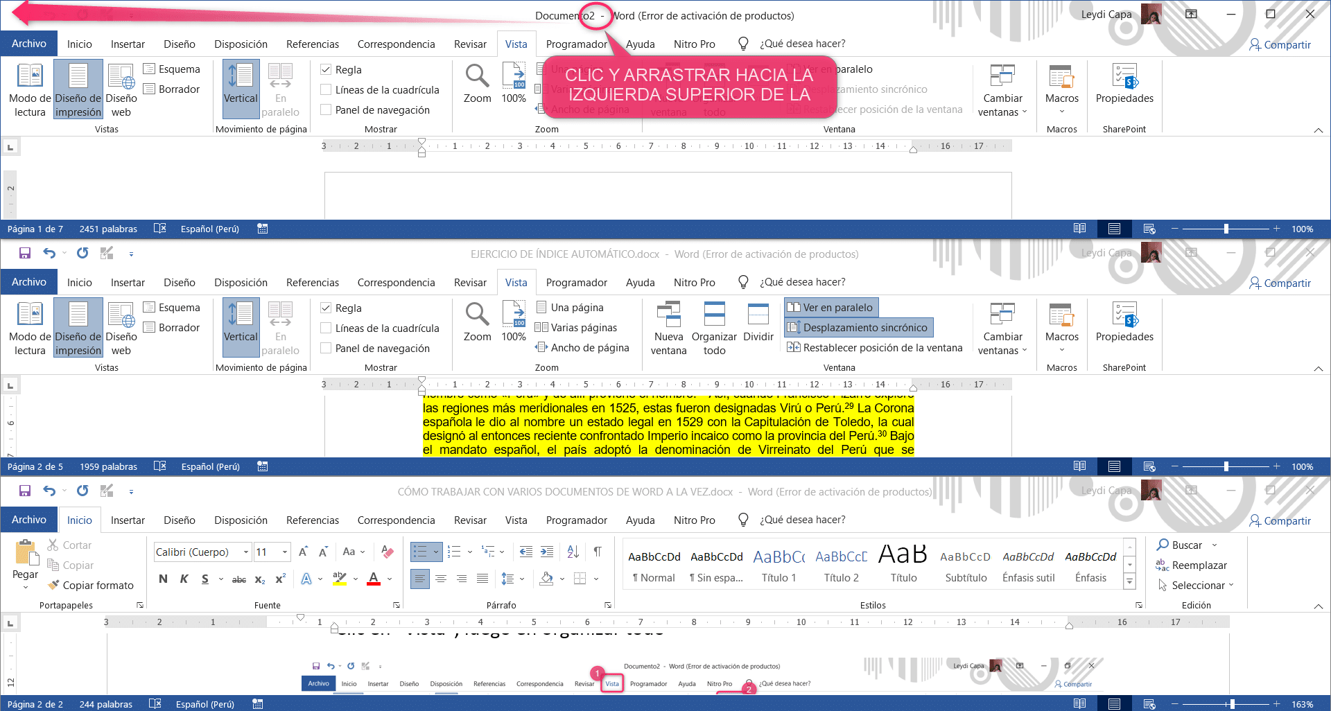 Cómo trabajar con varios documentos a la vez en Word