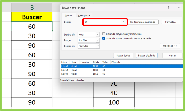 Como buscar y reemplazar coincidencias en Excel