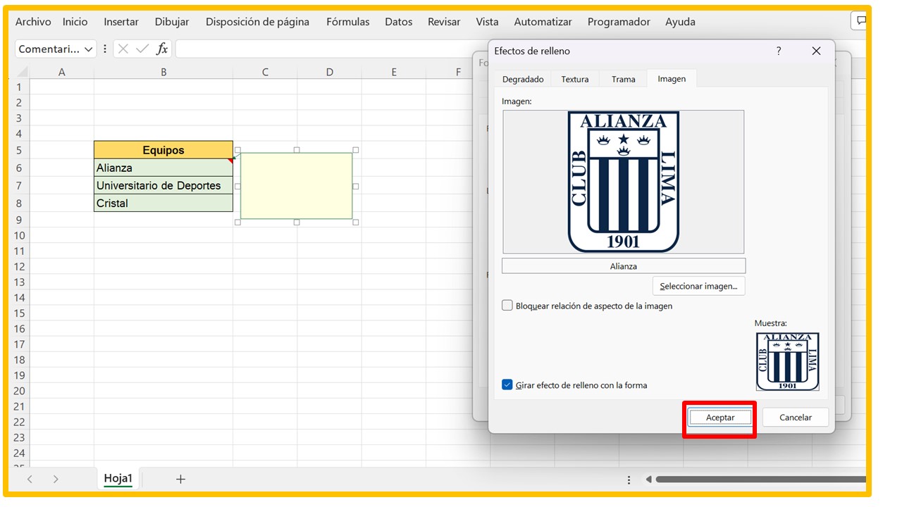 Como poner imagen en nota de texto en Excel