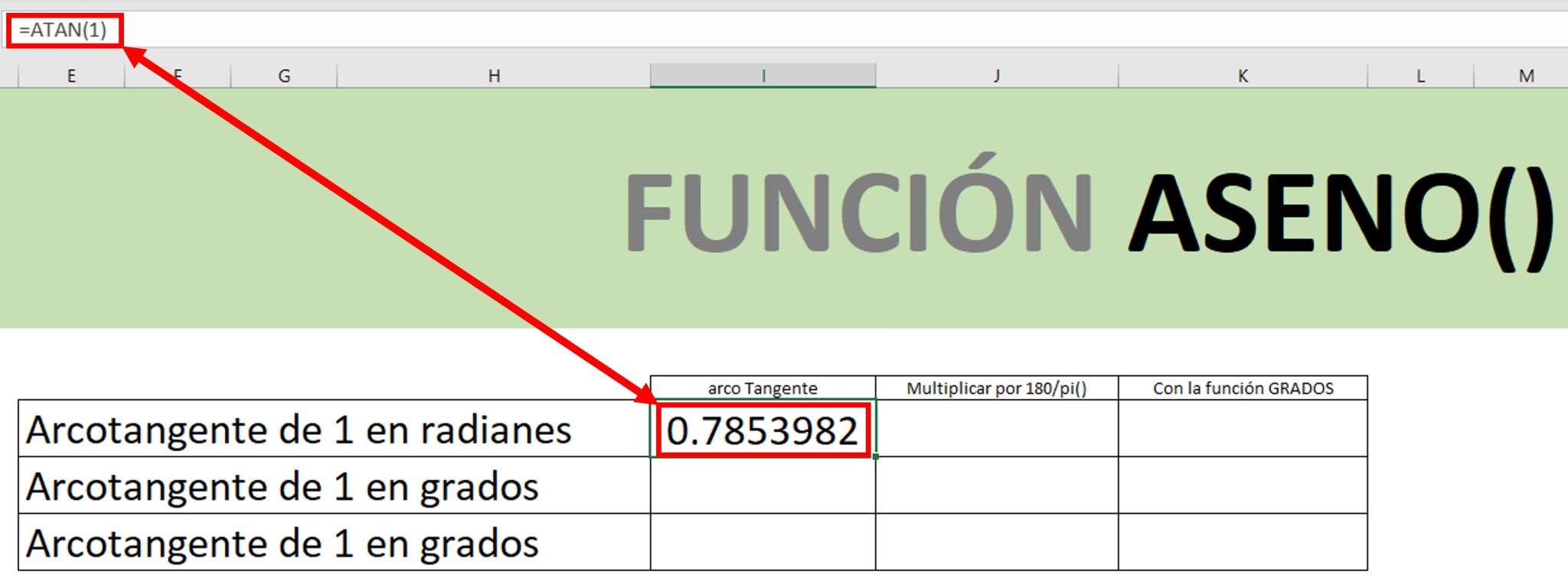Como calcular el Arco Tangente en Excel