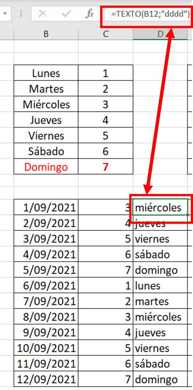Función DIASEM en Excel