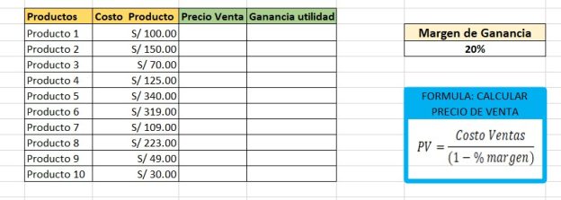 Como calcular en Excel el PRECIO DE VENTA