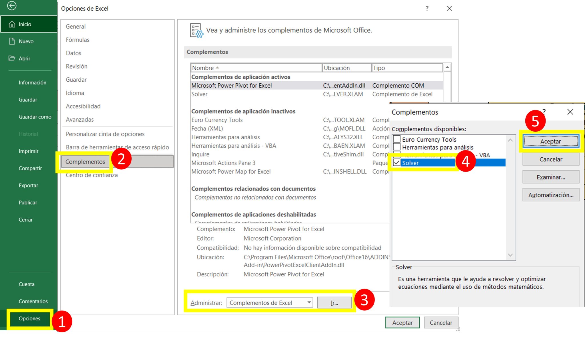 Operaciones matemáticas y financieras con SOLVER en Excel