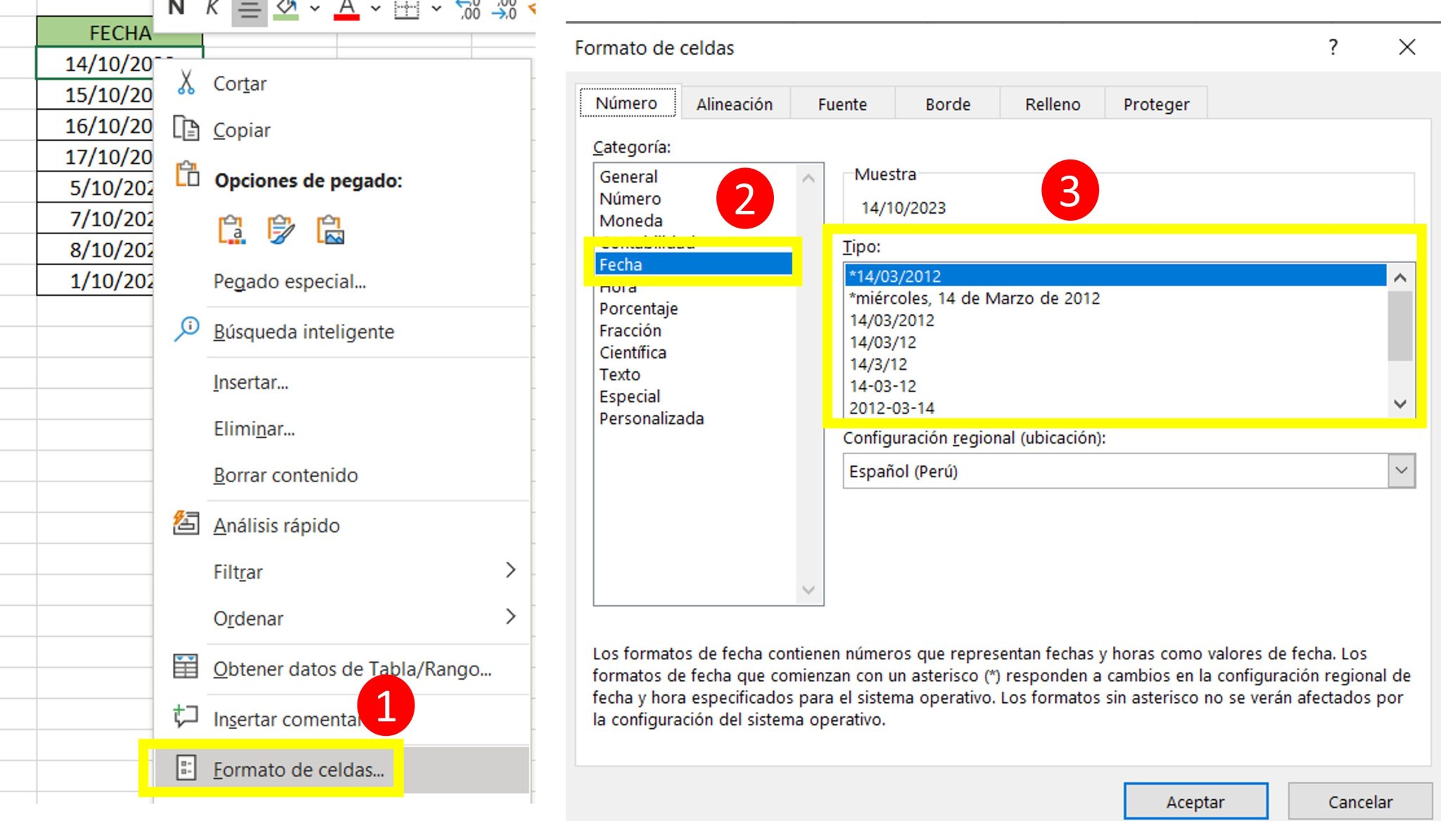 Como dar formato a fechas en Excel