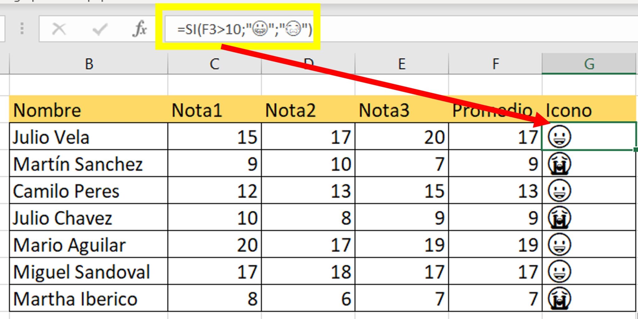 Cómo usar iconos emoticones en Excel