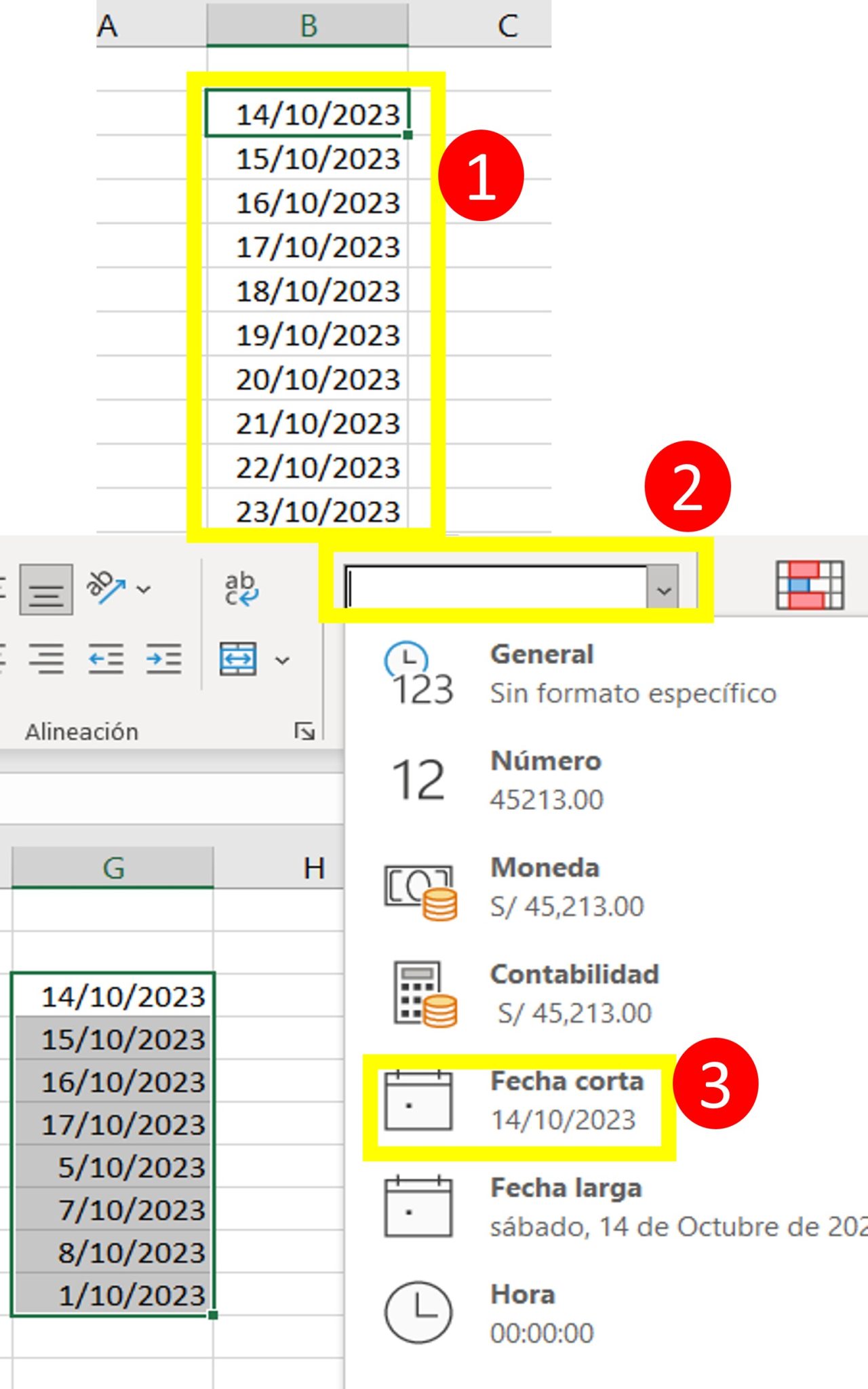 Como dar formato a fechas en Excel