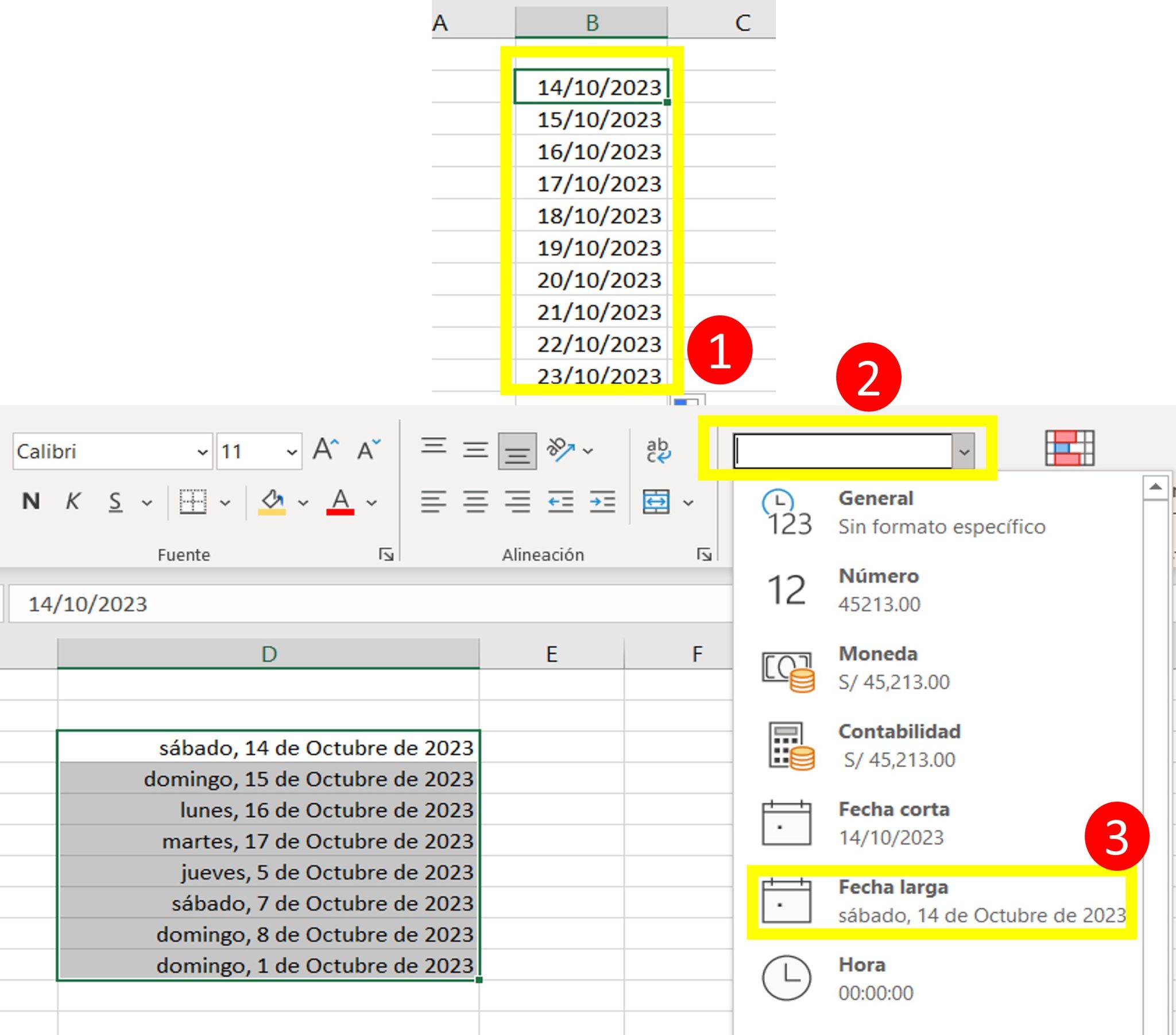Como dar formato a fechas en Excel