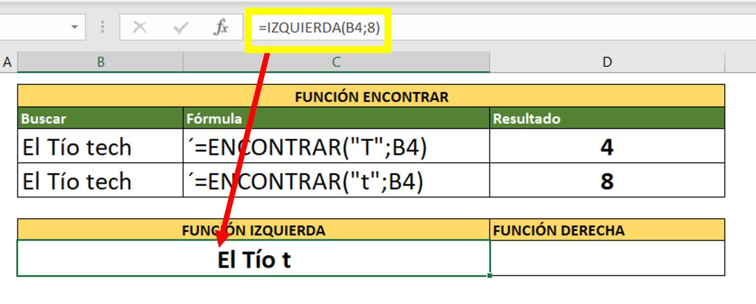Función Encontrar Izquierda Y Derecha En Excel