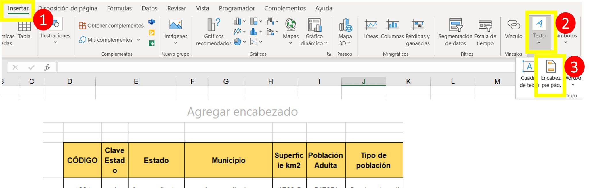 Cómo insertar números de página en Excel