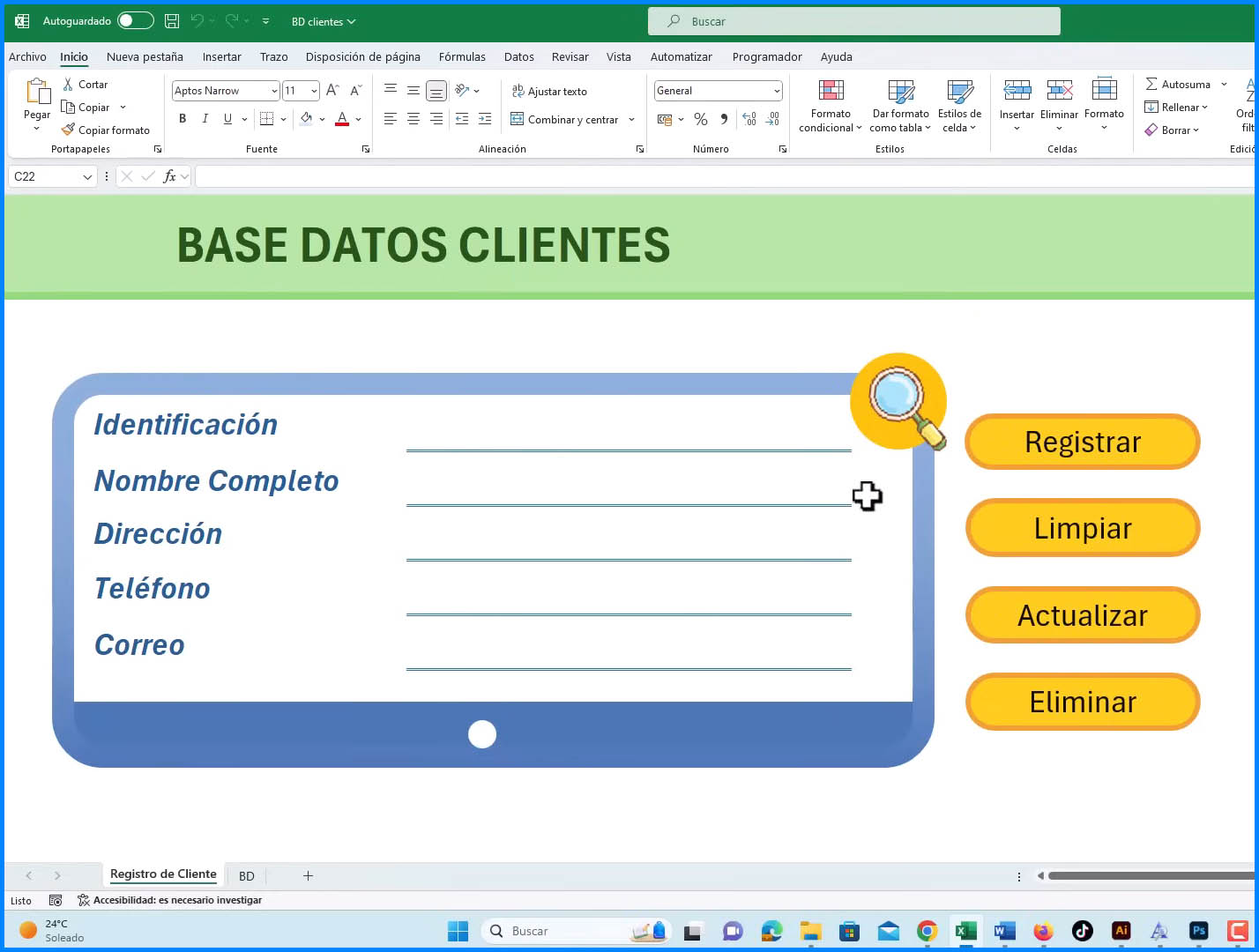 Base de datos con Botones en Excel: Agregar, Eliminar, Modificar y buscar