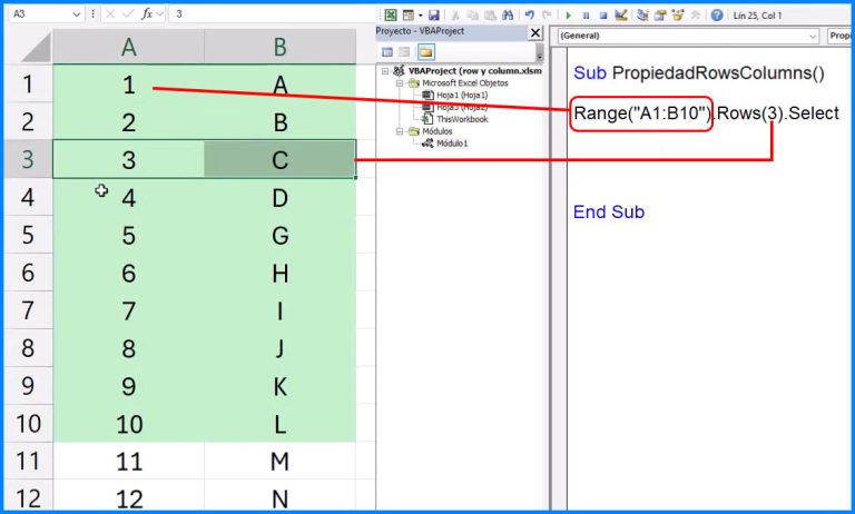 Ejercicios con la Propiedad Row y Column de VBA