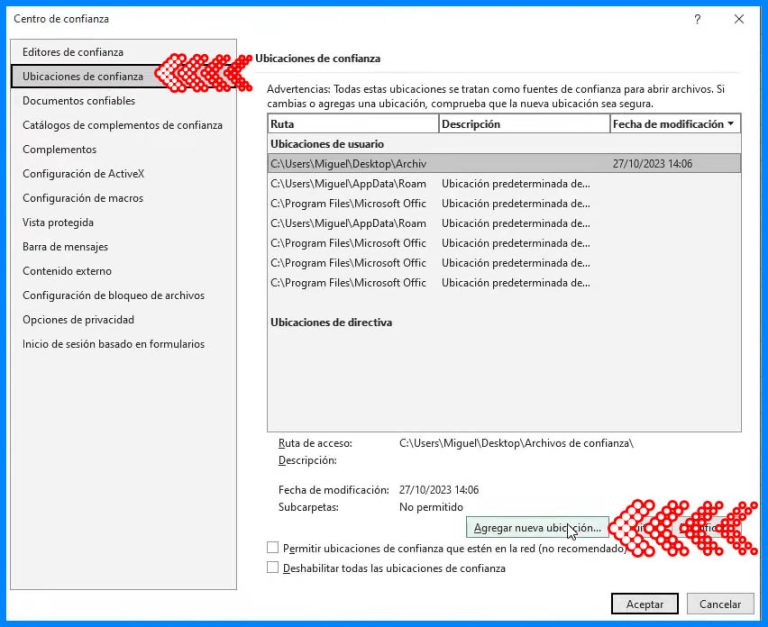 Configuración de seguridad de Macros en Excel