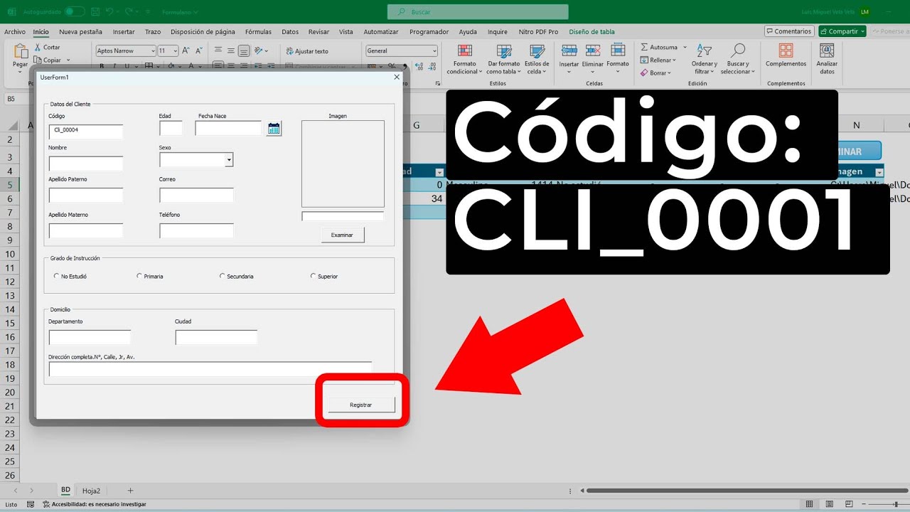 Programando el Botón Registrar y Generando Código (Cli_0001)