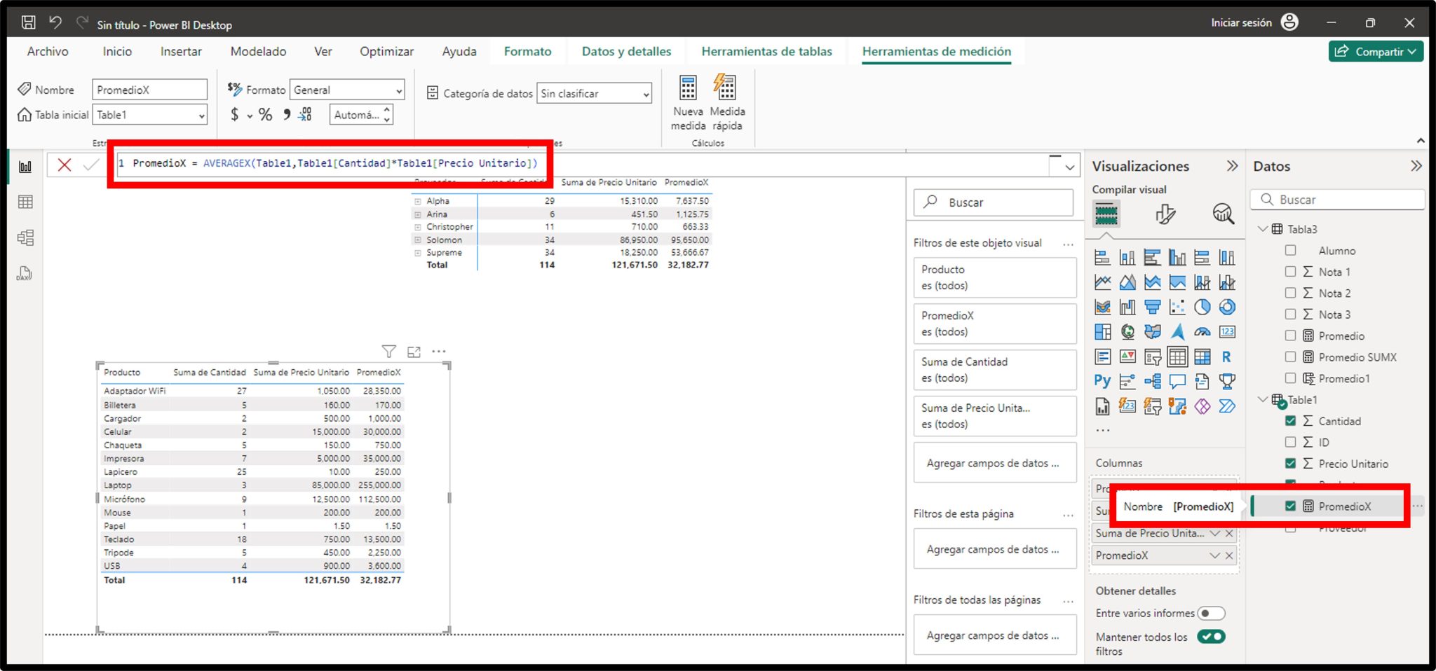 Promedios con AVERAGE y AVERAGEX en Power BI
