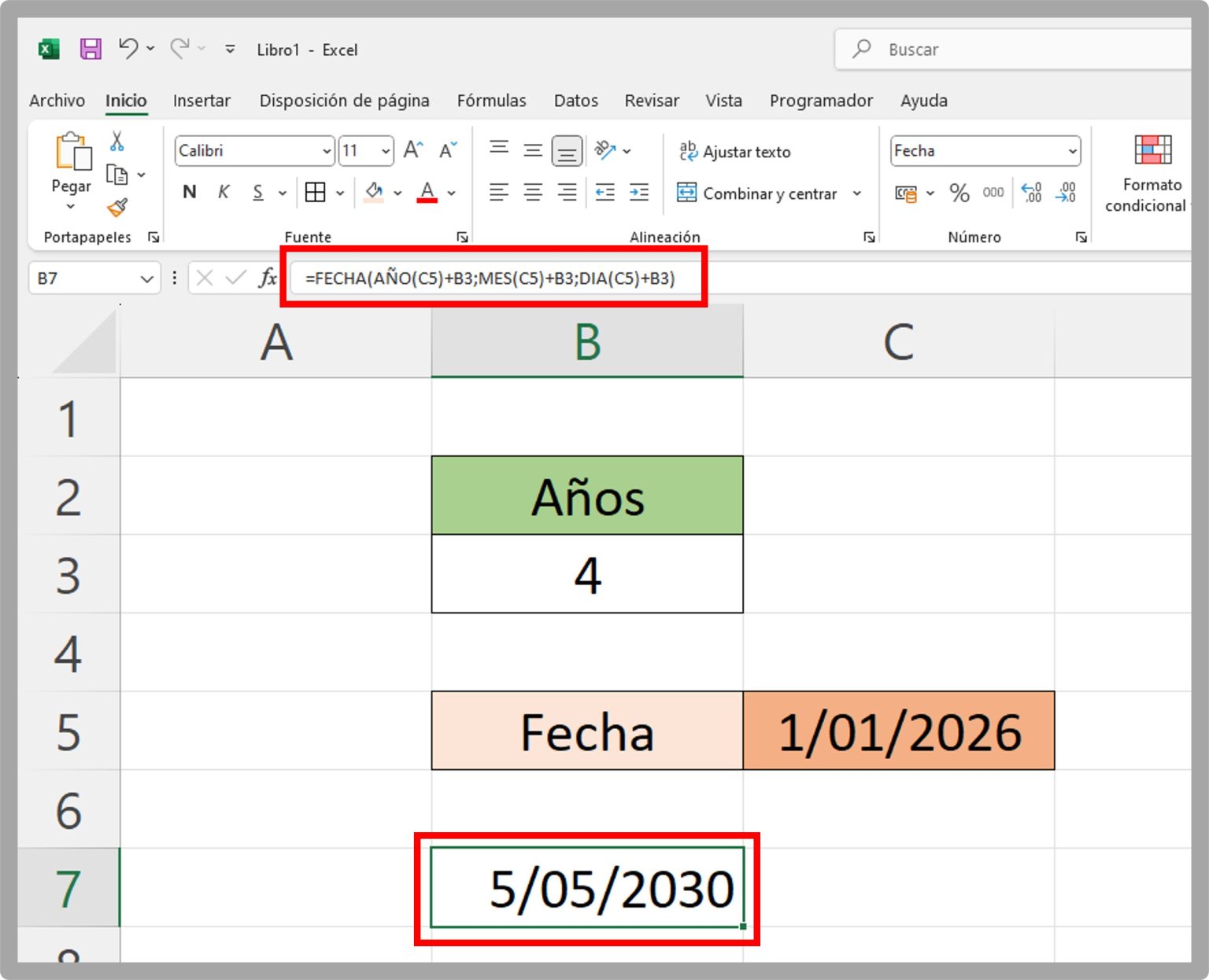 Cómo sumar años, meses o días a una fecha en Excel