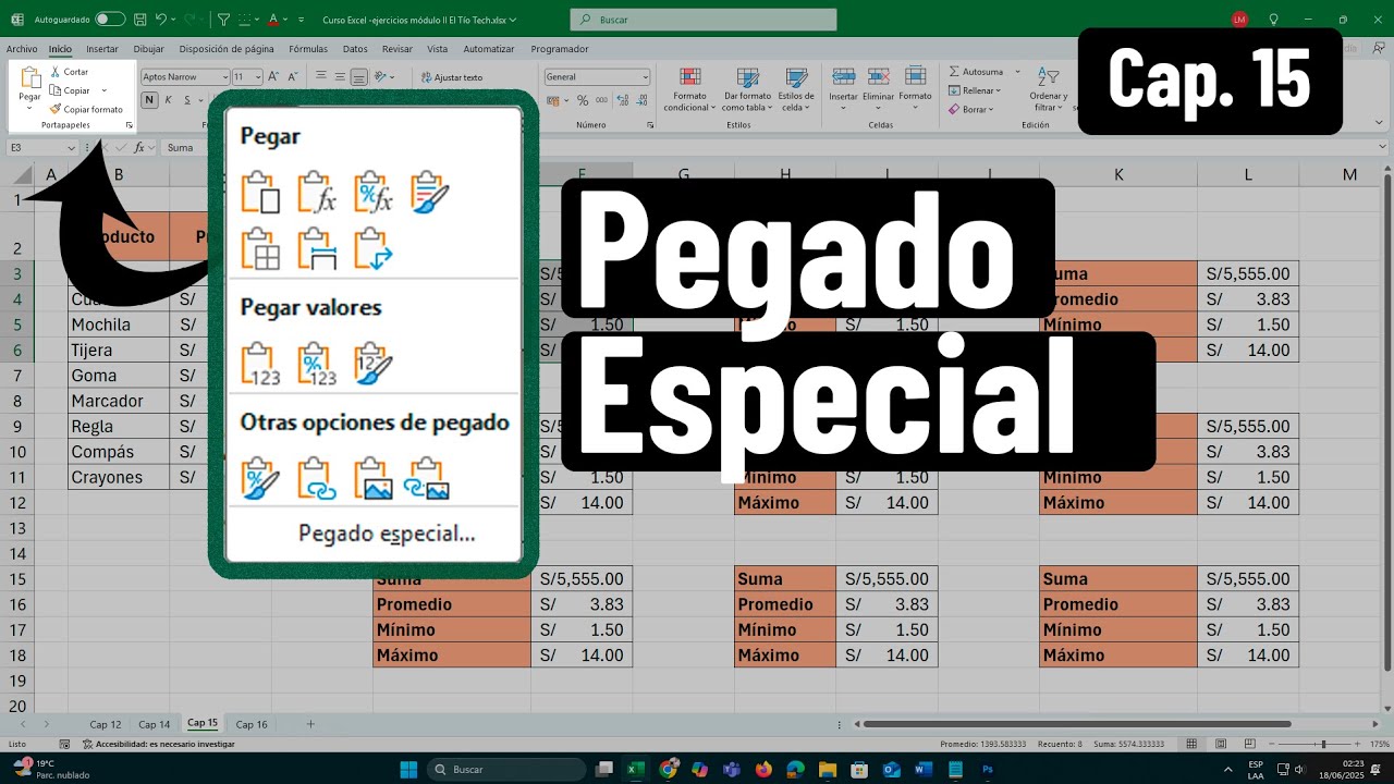 Tipos de pegado especial en Excel