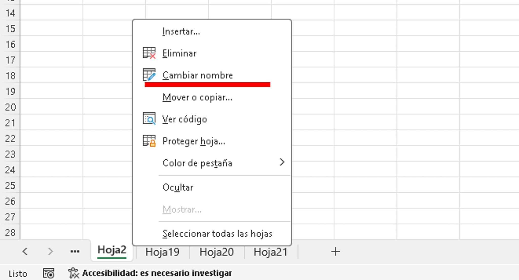 Insertar, eliminar y cambiar nombre a las hojas en Excel