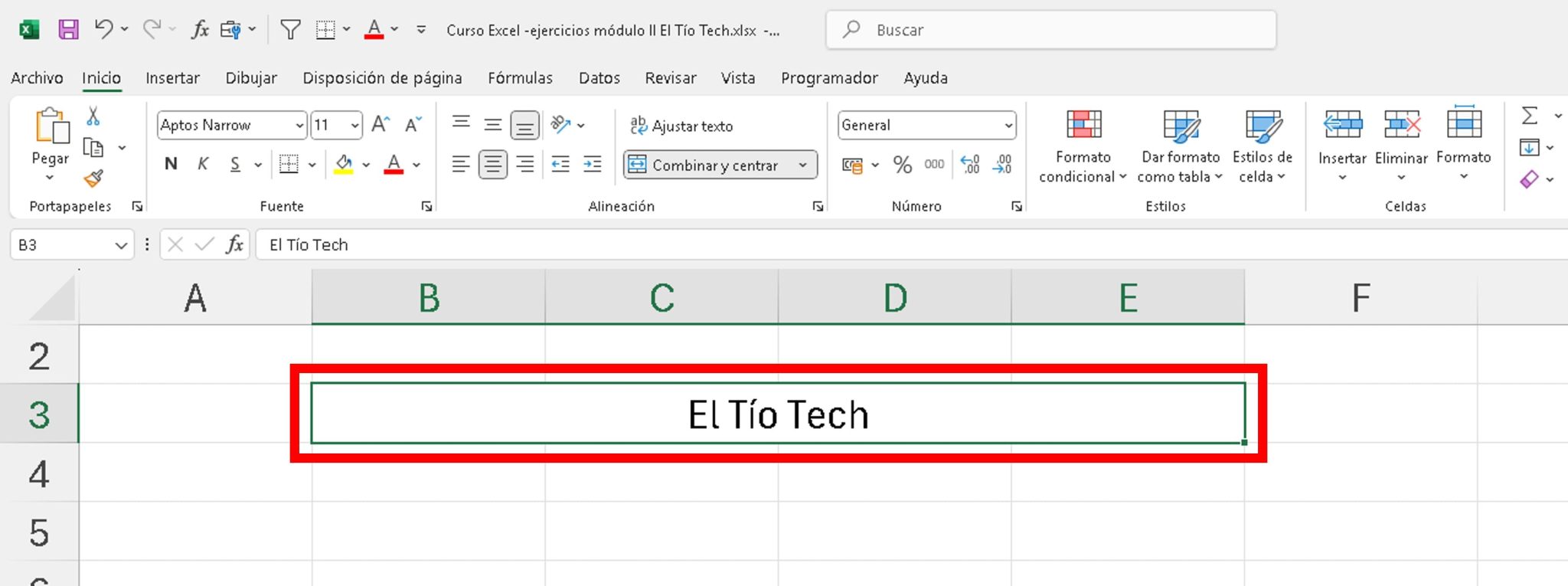 Combinar y Centrar celdas en Excel: ancho de columnas y alto de filas