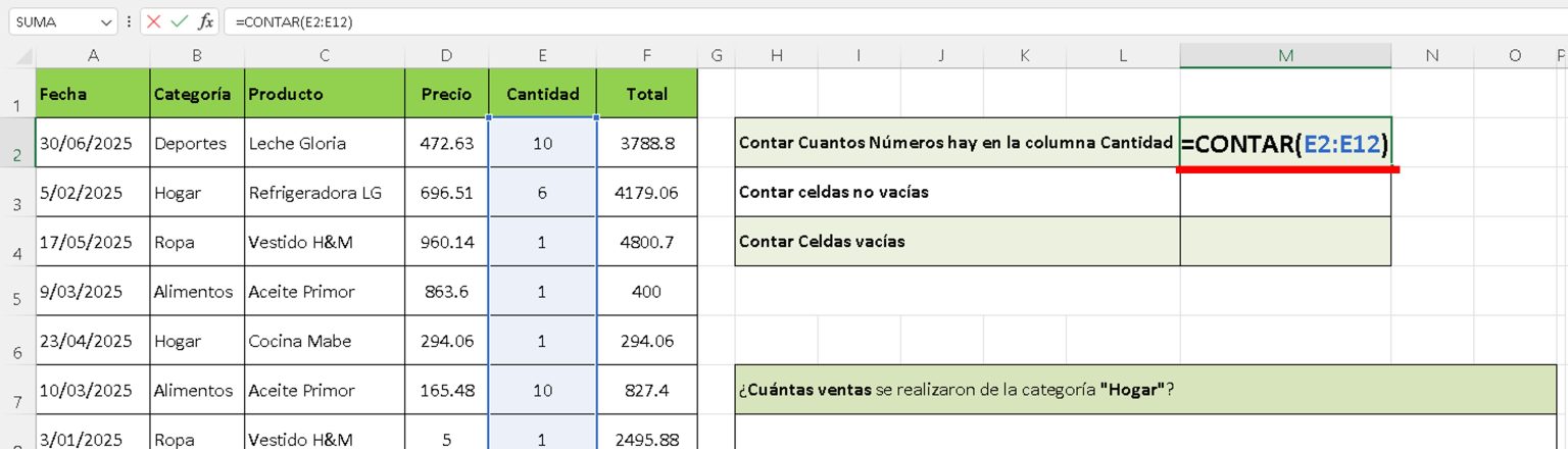 Función Contar, contara, Contar.Si, Contar.Si.Conjunto en Excel 📊