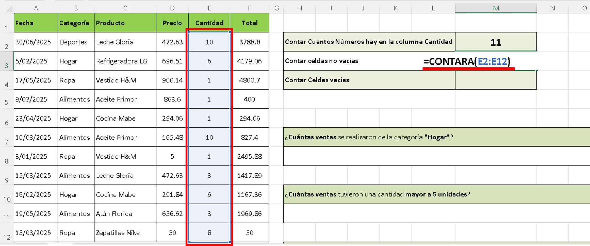Función Contar, contara, Contar.Si, Contar.Si.Conjunto en Excel 📊