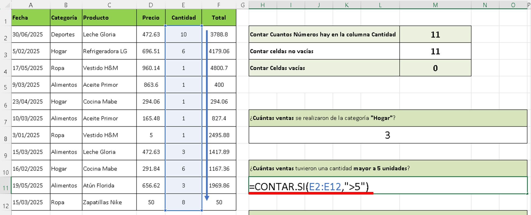 Función Contar, contara, Contar.Si, Contar.Si.Conjunto en Excel 📊