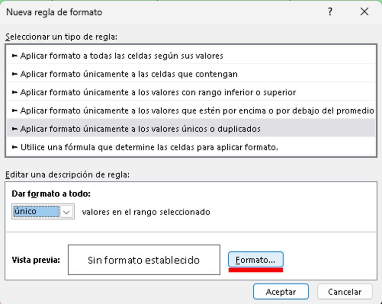 Crear, borrar, editar y duplicar reglas pesonalizadas en Formato ...