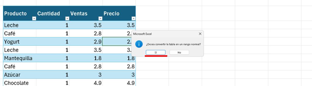 Convertir en rango a una tabla de Excel